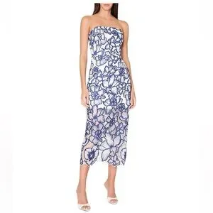Milly | Dresses | Milly Kait Floral Garden Embroidered Strapless Dress ...